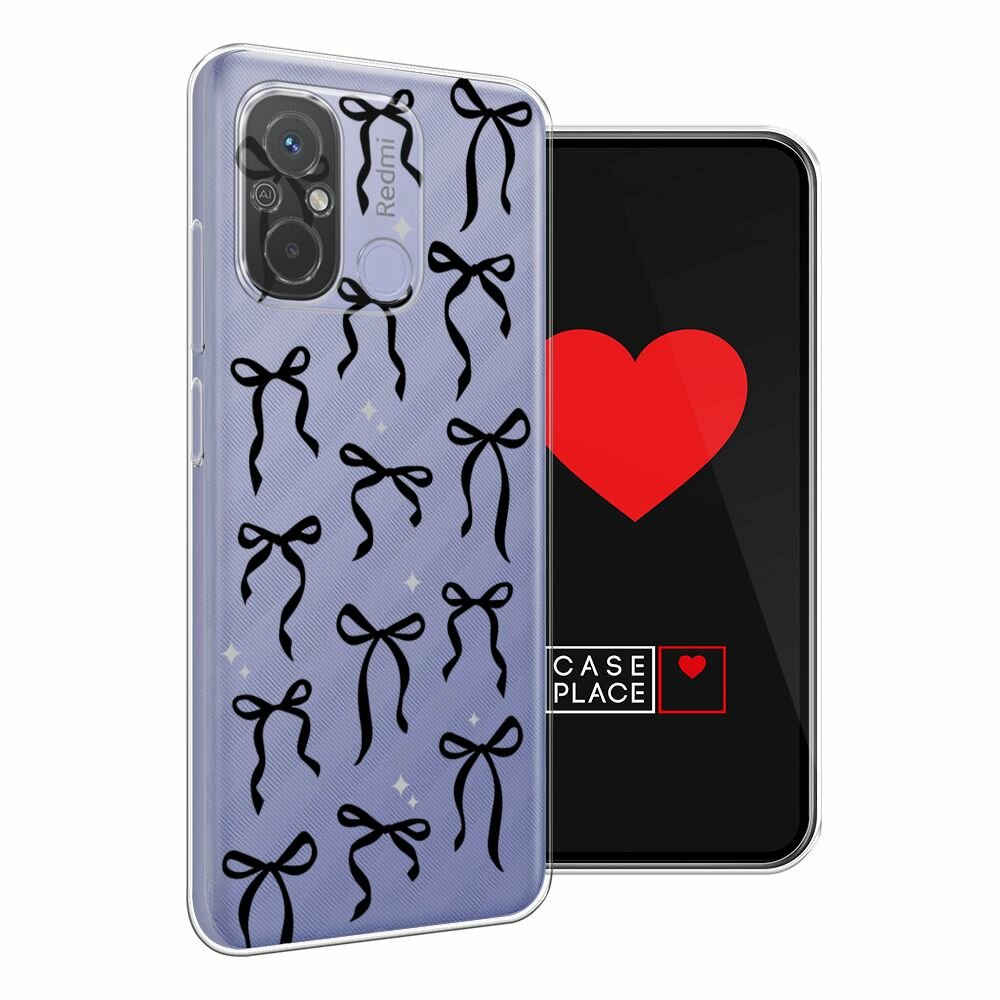 Чехол на Xiaomi Redmi 12C/Poco C55 / Редми 12C/Поко С55 с принтом "Black bows", прозрачный — фото 1