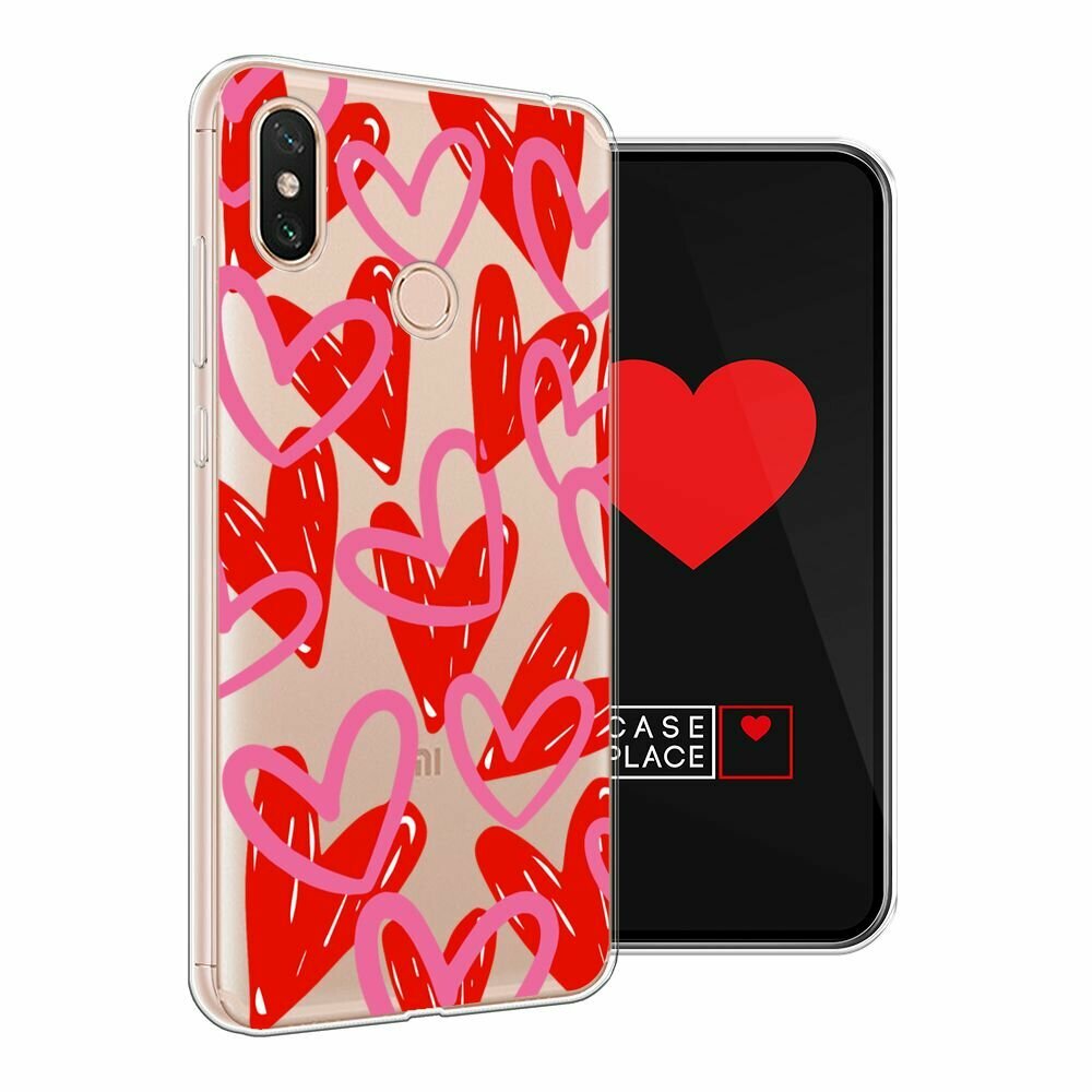 Чехол на Xiaomi Mi Max 3 / Сяоми Ми Макс 3 с принтом "Hearts doodles - 14 февраля", прозрачный — фото 1