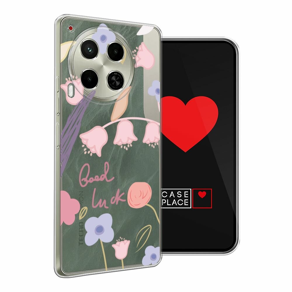Чехол на Tecno Camon 30 5G / Текно Камон 30 5G с принтом "Lucky flowers", прозрачный — фото 1