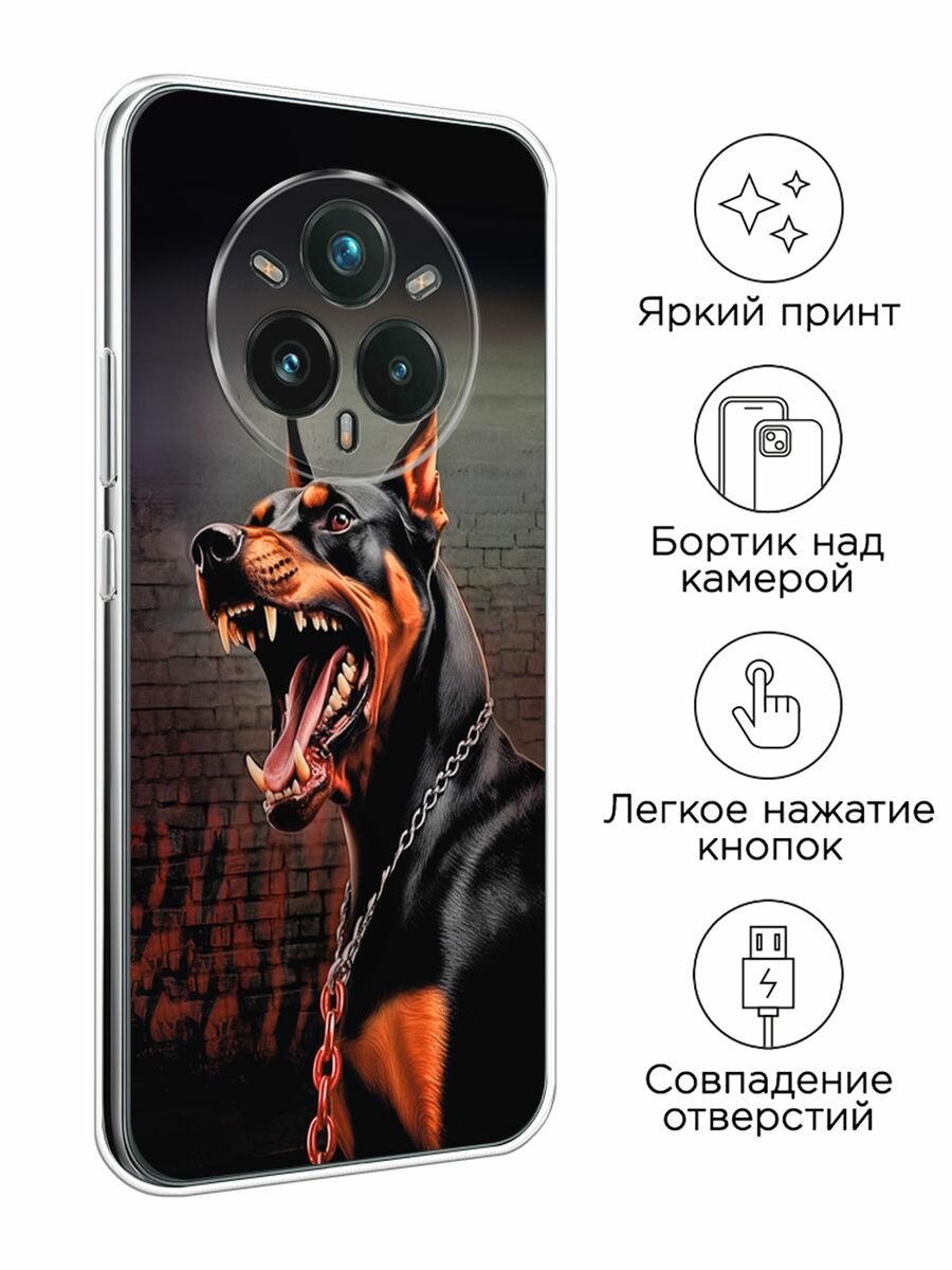 Чехол на Realme 14 Pro / Реалми 14 Про с принтом "Доберман с цепью" — фото 1