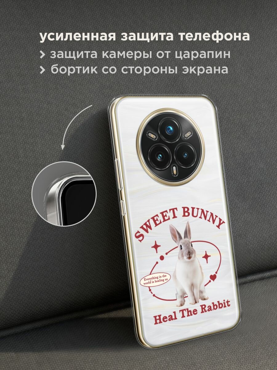 Чехол на Realme 14 Pro+ / Реалми 14 Про+ с принтом "Heal the rabbit", прозрачный — фото 1