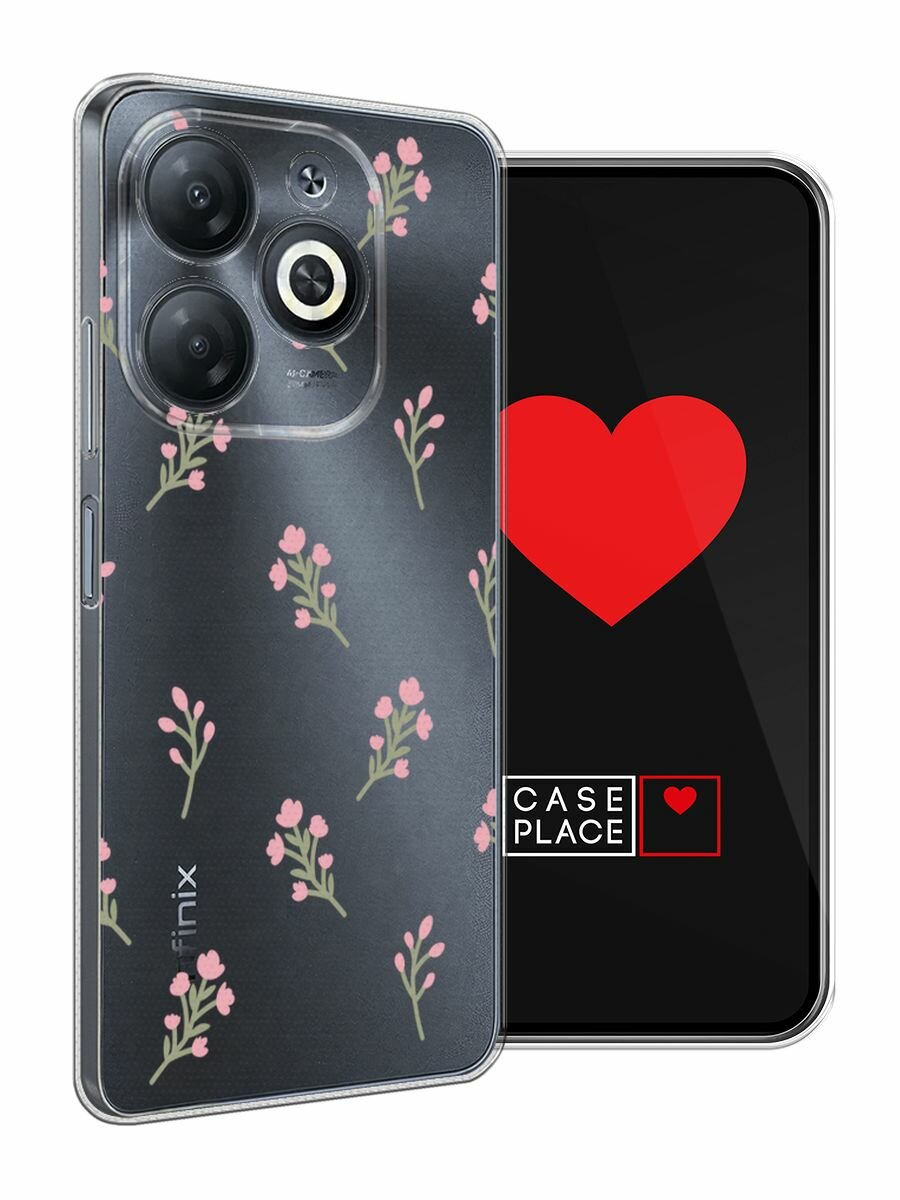 Чехол на Infinix Smart 8 Plus / Инфиникс Смарт 8 Плюс с принтом "Цветущие веточки", прозрачный — фото 1