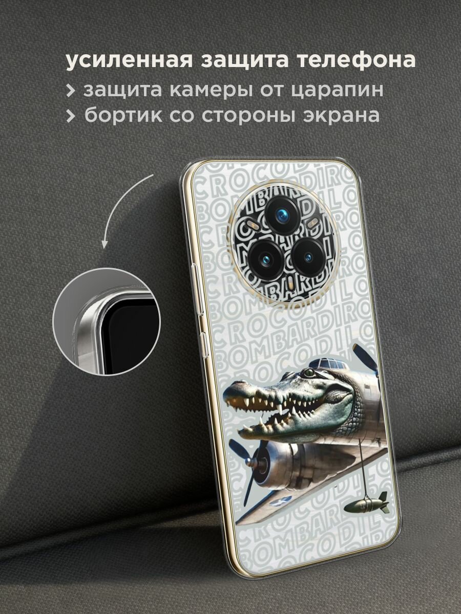 Чехол на Realme 14 Pro+ / Реалми 14 Про+ с принтом "Бомбардиро крокодило 2", прозрачный — фото 1