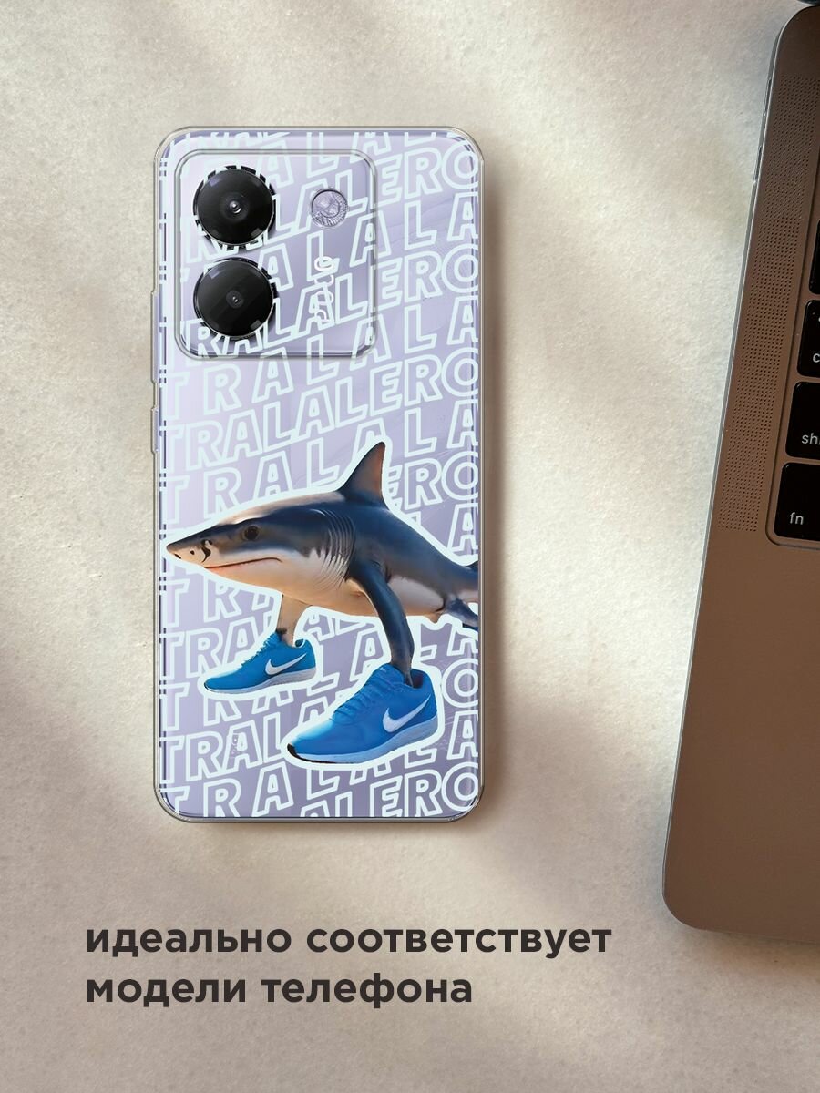 Чехол на Poco M7 Pro / Поко М7 Про с принтом "Тралалеро тралала 2", прозрачный — фото 1
