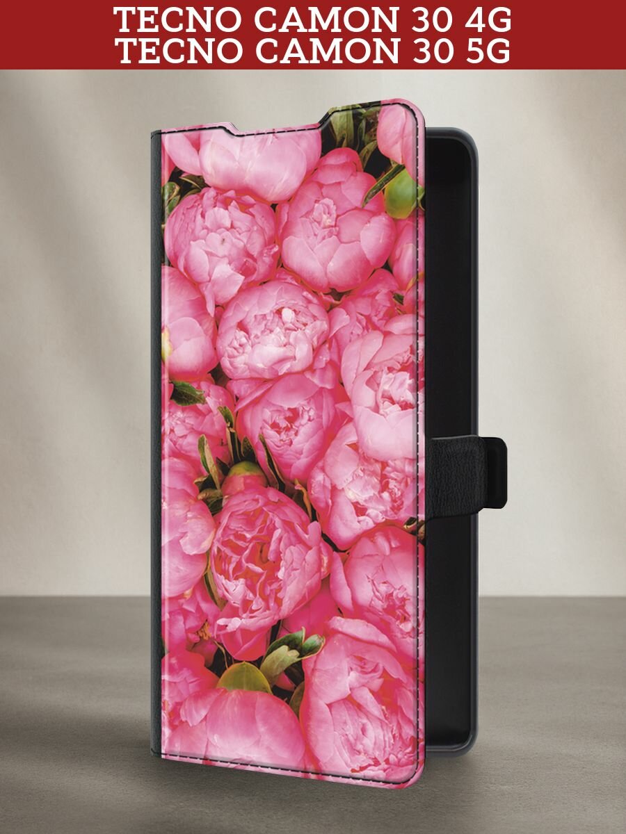 Чехол-книжка на Tecno Camon 30 4G/Tecno Camon 30 5G / Текно Камон 30 4G/Текно Камон 30 5G с рисунком "Прекрасные пионы"