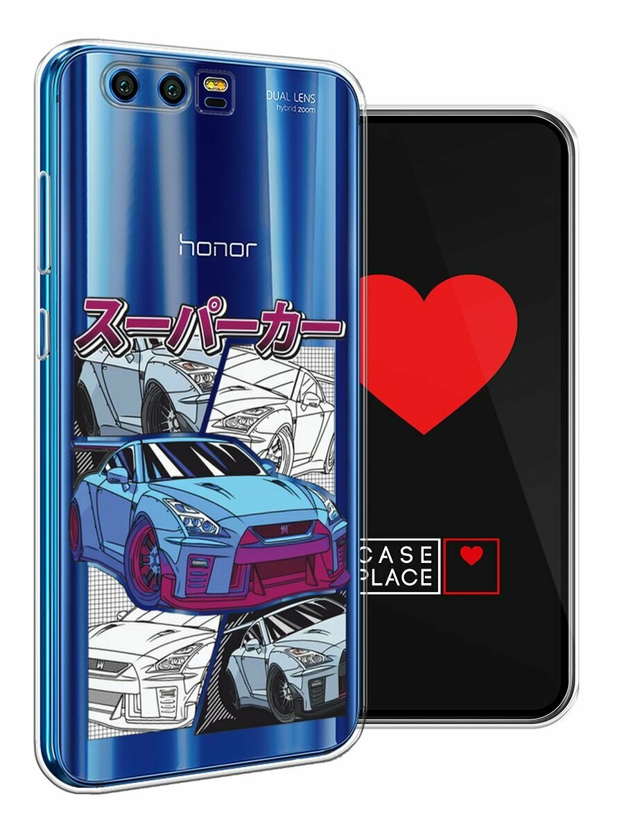Чехол на Honor 9 / Хонор 9 с принтом "JDM коллаж", прозрачный — фото 1
