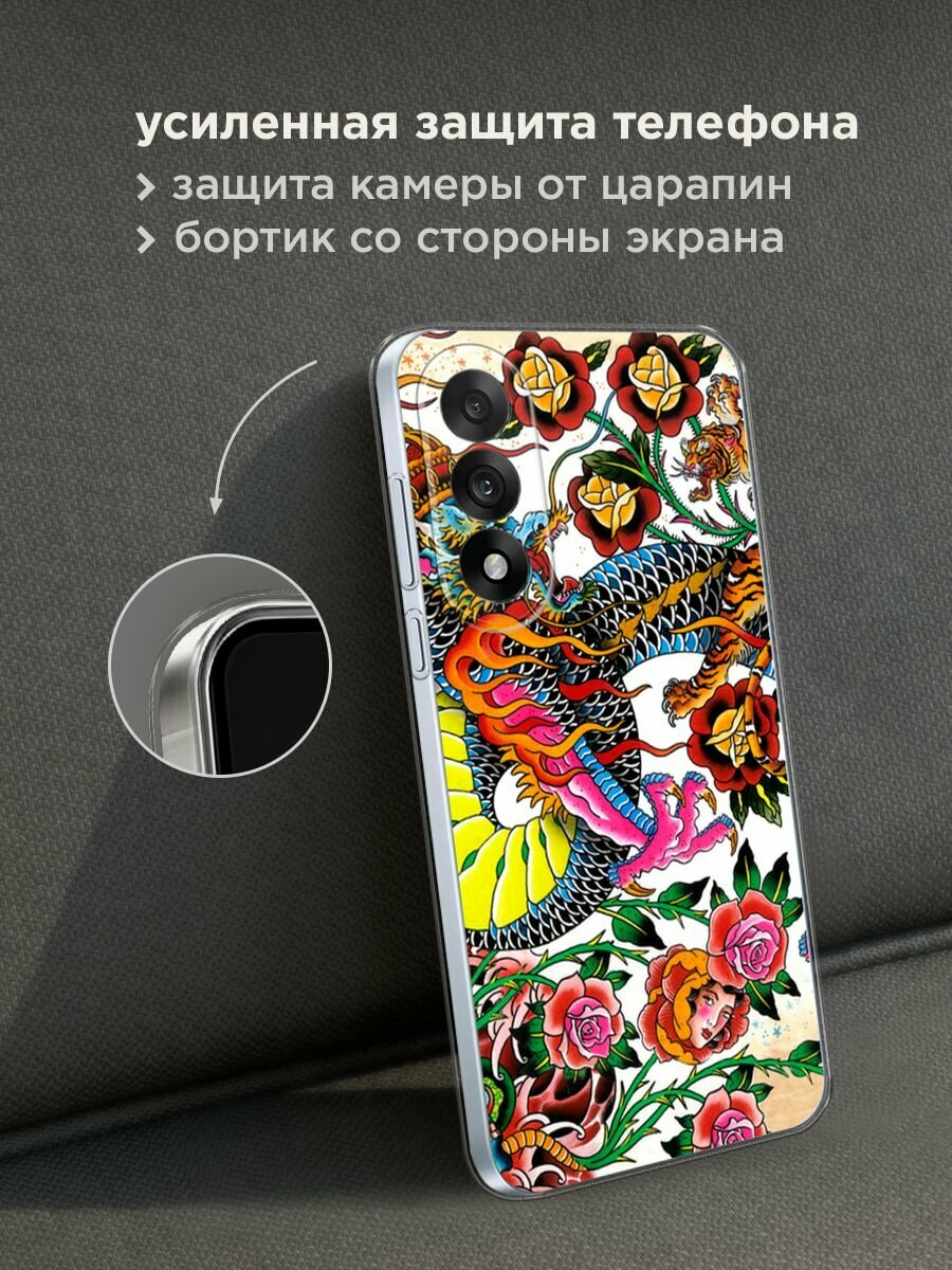 Чехол на OnePlus Nord 5 / Ван Плас Норд 5 с принтом "Дракон в цветах" — фото 1