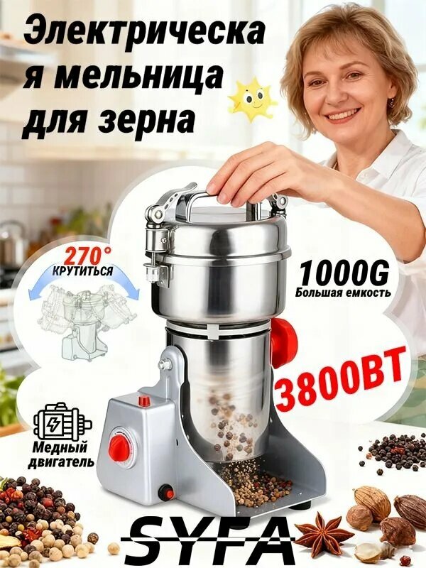 Электрическая мельница для зерна, Большая емкость, 1000 г, Миксер для пшеницы, измельчитель для сухой еды Измельчитель орехов