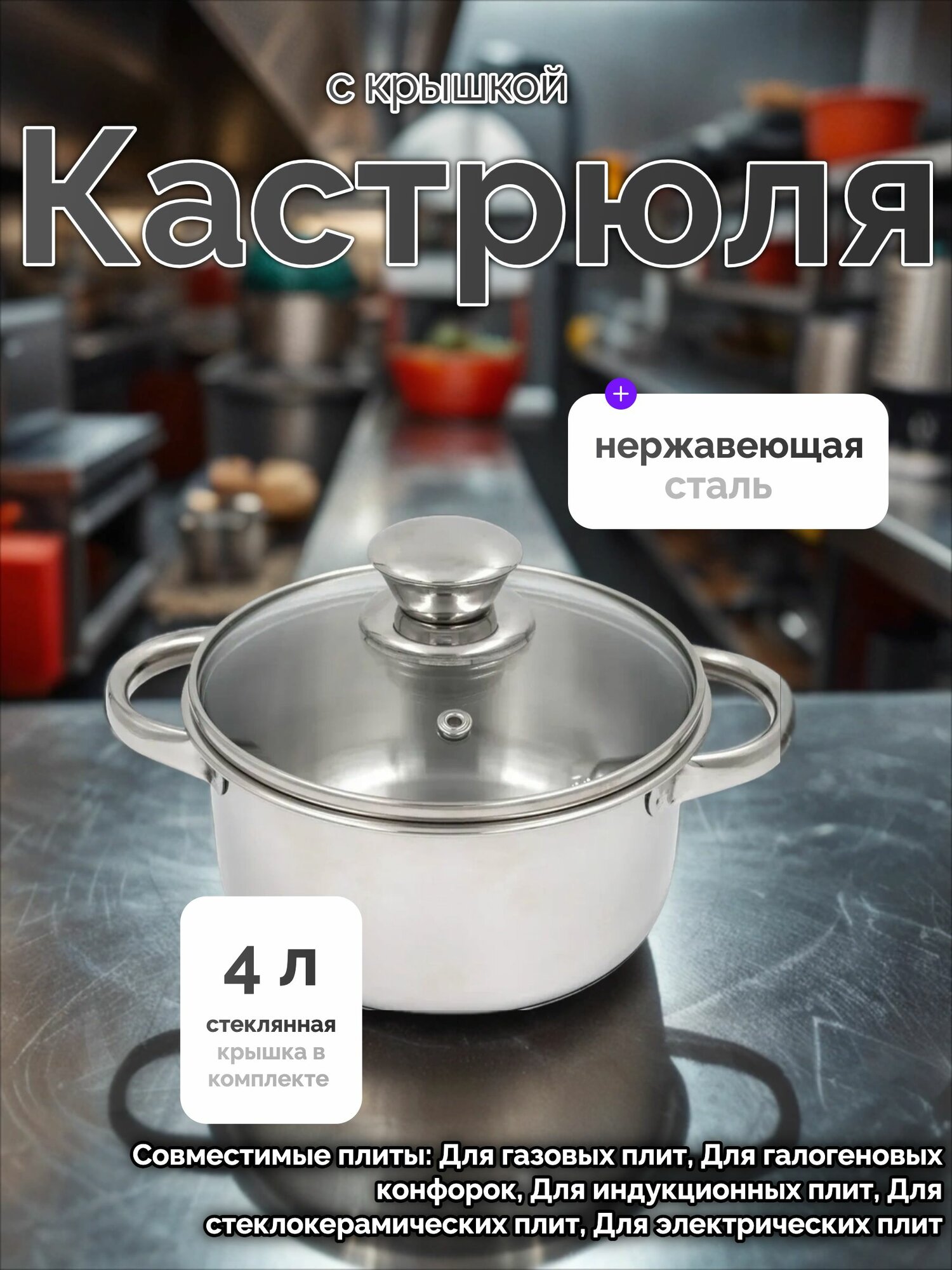 Кастрюля с крышкой Borghouse Cassesteel объемом 4 литра