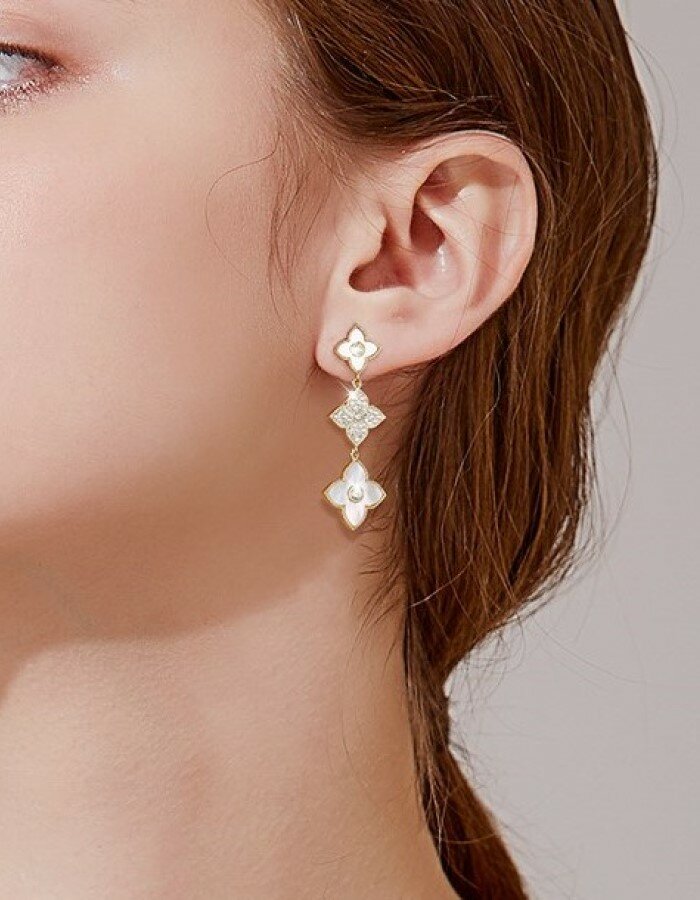 Серьги с подвесками, циркон, перламутр синтетический