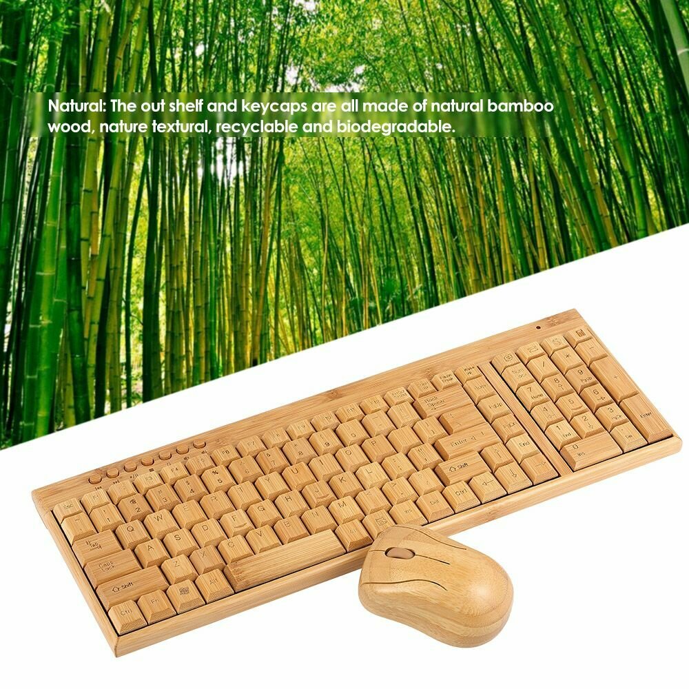 2.4G беспроводной Bamboo ПК клавиатура и мышь Combo компьютерная клавиатура ручной натурал