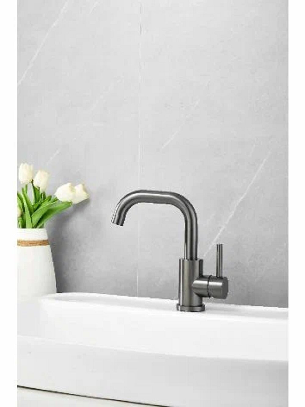 Смеситель для раковины Belz B10810-3, нержавеющая сталь, сенсорный, темно-серый