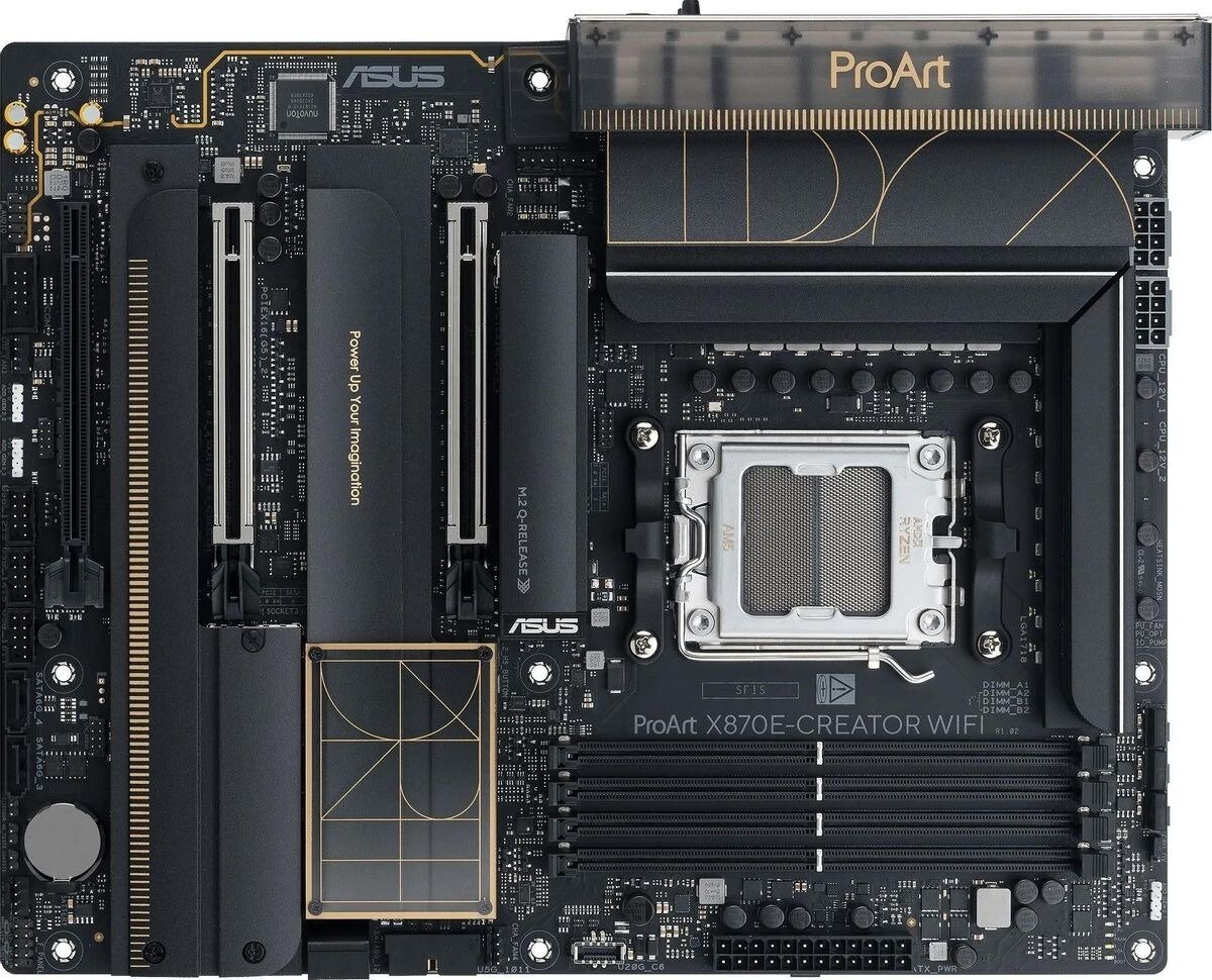 Материнская плата ASUS PROART X870E-CREATOR WIFI, AM5, AMD X870E, 4xDDR5, 4xSATA, 4xM.2, 2xPCIe 5.0 x16, 1xPCIe 4.0 x4, 2xUSB-C 40Gbps, 1xUSB-C 20Gbps, 7xUSB-A 10Gbps, 1xUSB-A 2.0, 1xDP (v1.4), 1xHDMI (v2.1), 1x10Gb LAN, 1x2.5Gb LAN, Wi-Fi 7, Bluetooth