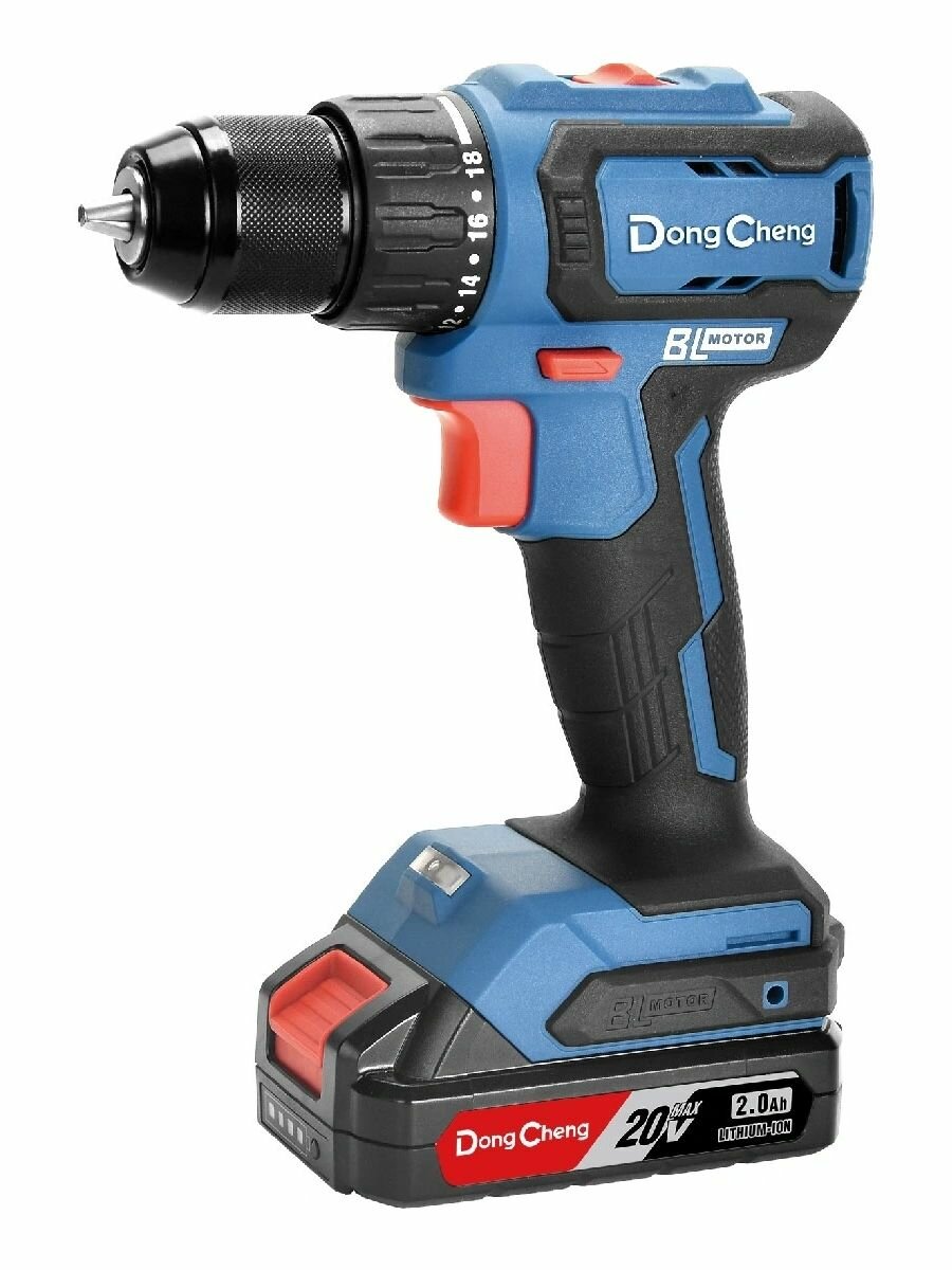 Дрель-шуруповерт DONGCHENG DCJZ2040 аккумуляторная Li-Ion 20В 2Ач, 45Нм, 2 скорости, 2 АКБ, кейс