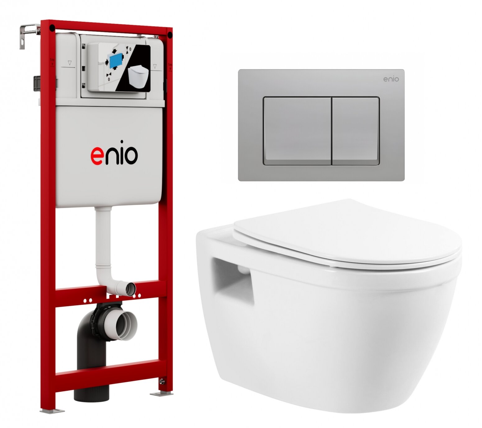 Комплект 3 в 1 инсталляция Enio Profi EN7050050 + Унитаз подвесной BelBagno Loto BB070CHR/SC + кнопка хром матовый Pulsante