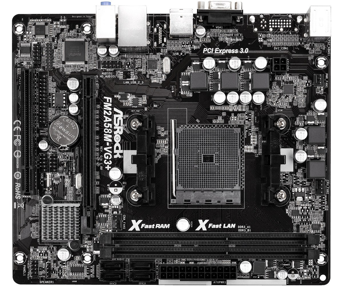 Материнская плата ASRock FM2A58M-VG3+ SocketFM2+ PCI-E Dsub GbLAN SATA RAID MicroATX 2DDR3