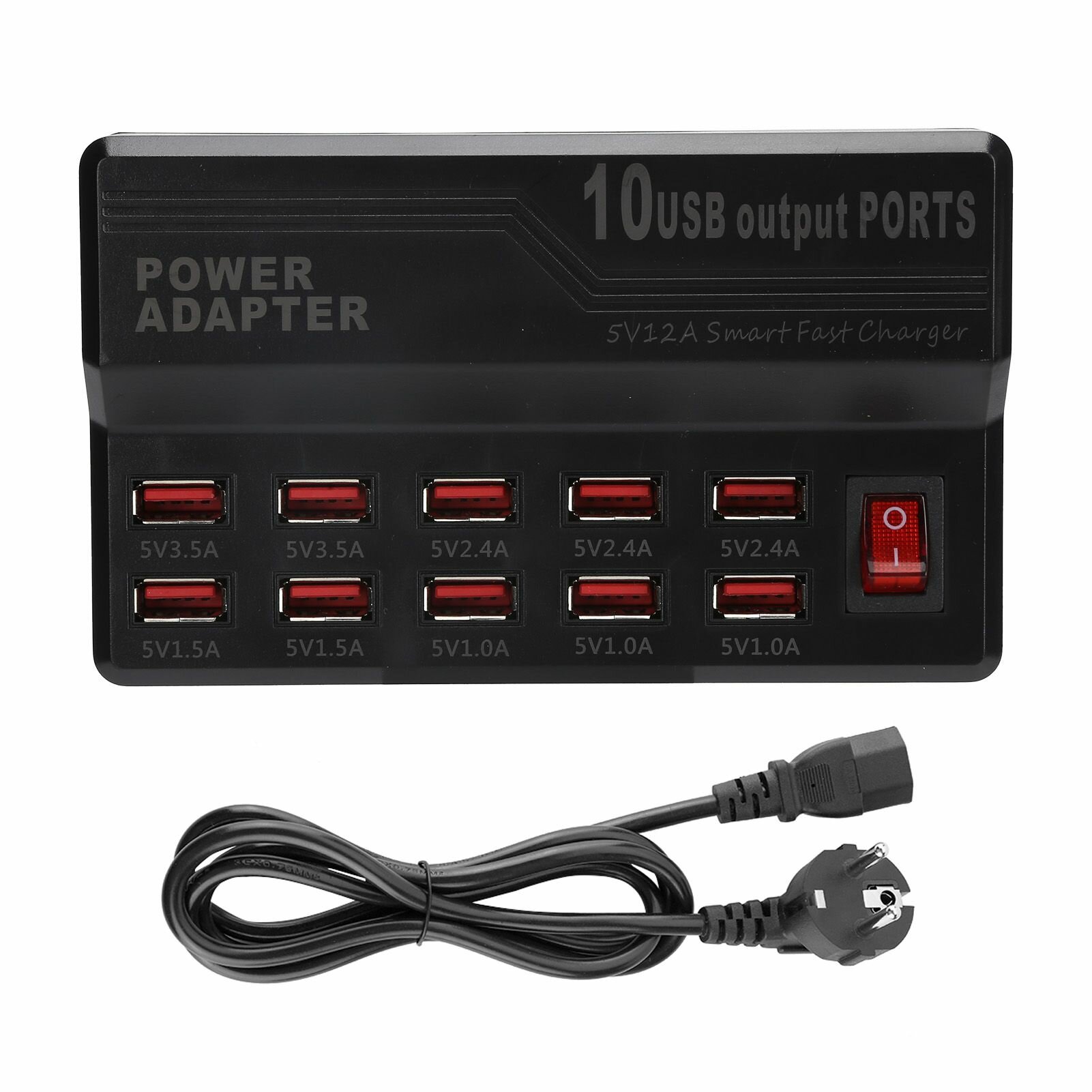 USB зарядная станция 10-портовая, 12A, Power Hub