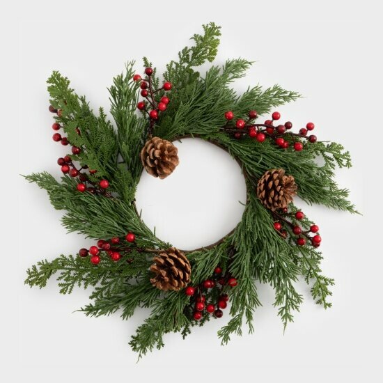 Венок декоративный Anna Lafarg Interior natural Шишки и красные ягоды 15/38 см, пластик/пенопласт (ANLAF-JBS257608)