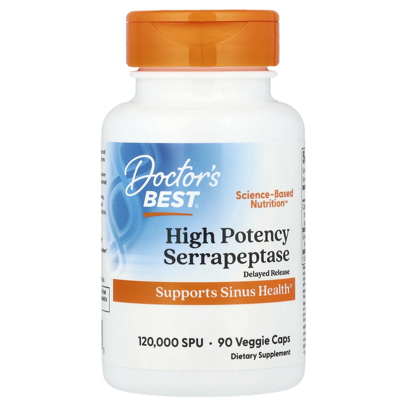 Капсулы Doctor's Best High Potency Serrapeptase 120 000 SPU, Высокоэффективная серрапептаза, 90 растительных капсул