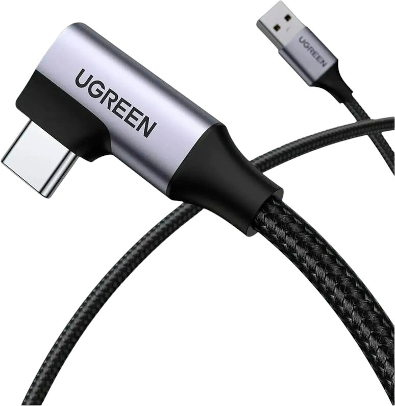 Кабель UGreen US385, 1м, черный, тканевая оплётка, USB-A/USB-C