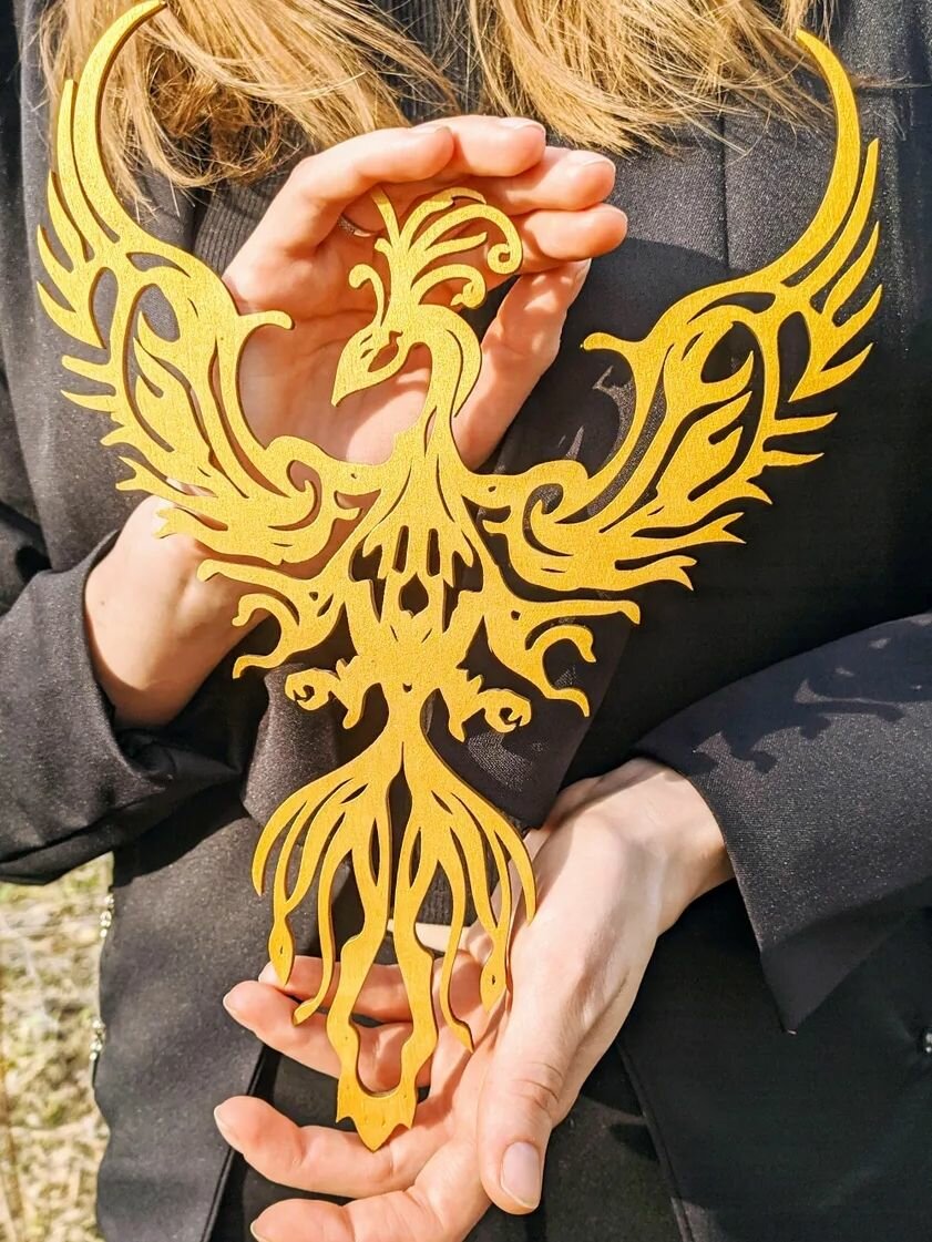 Декор на стену "Феникс", декорация настенная, панно из дерева (Огненная птица, Символ перерождения)
