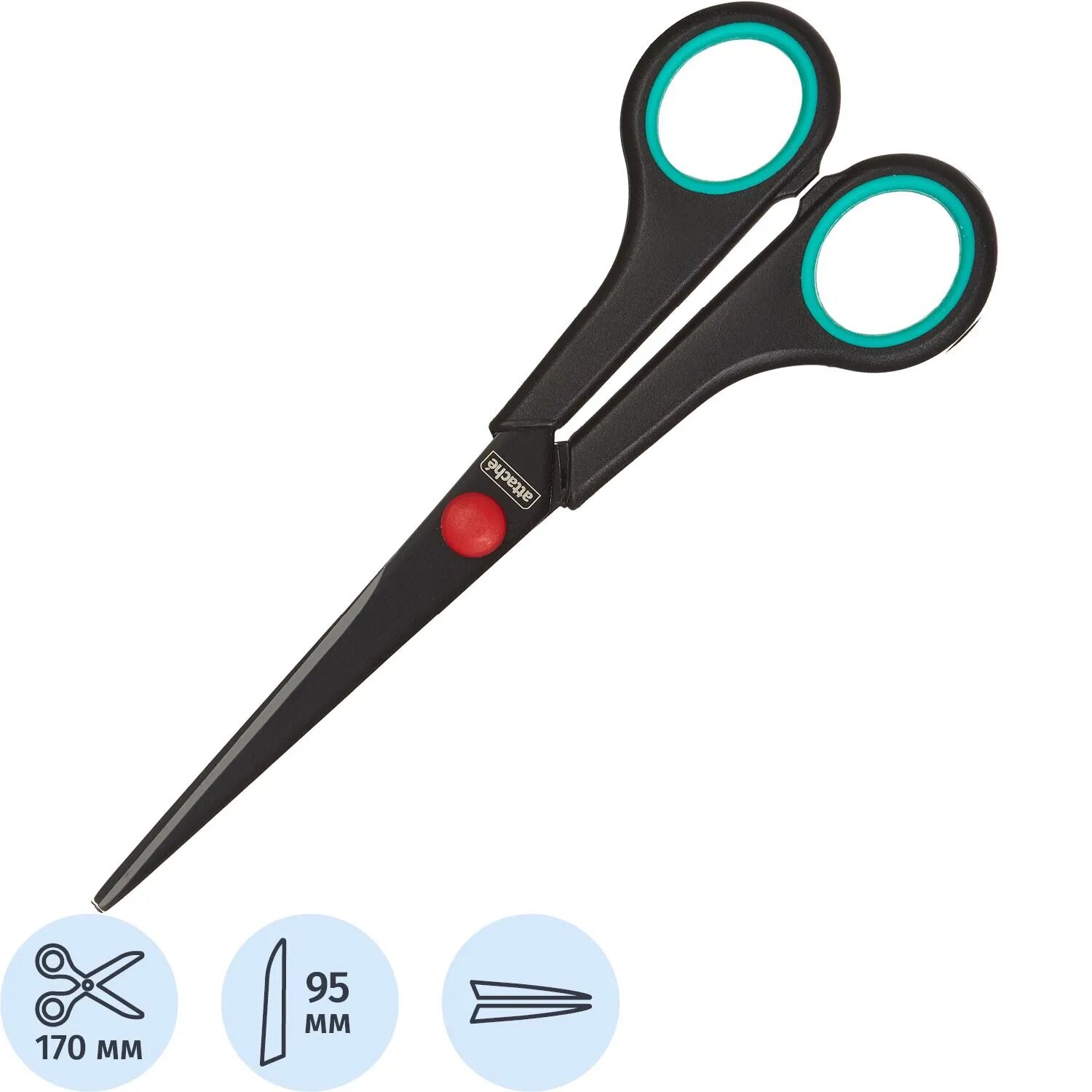 Ножницы Attache 170 мм с пласт. прорезин. ручками, тефл. покр. цв. черн/красн