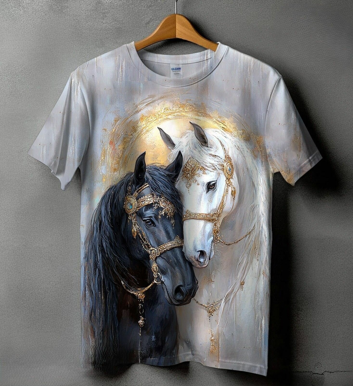 Кулирка с лайкрой купон "Конь инь-янь" ширина 180см, высота 80 (+-2)см пенье