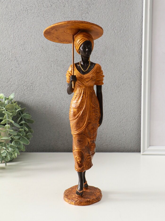 Сувенир полистоун "Африканка в горчичном наряде с зонтом" 11,5х11,5х36,5 см