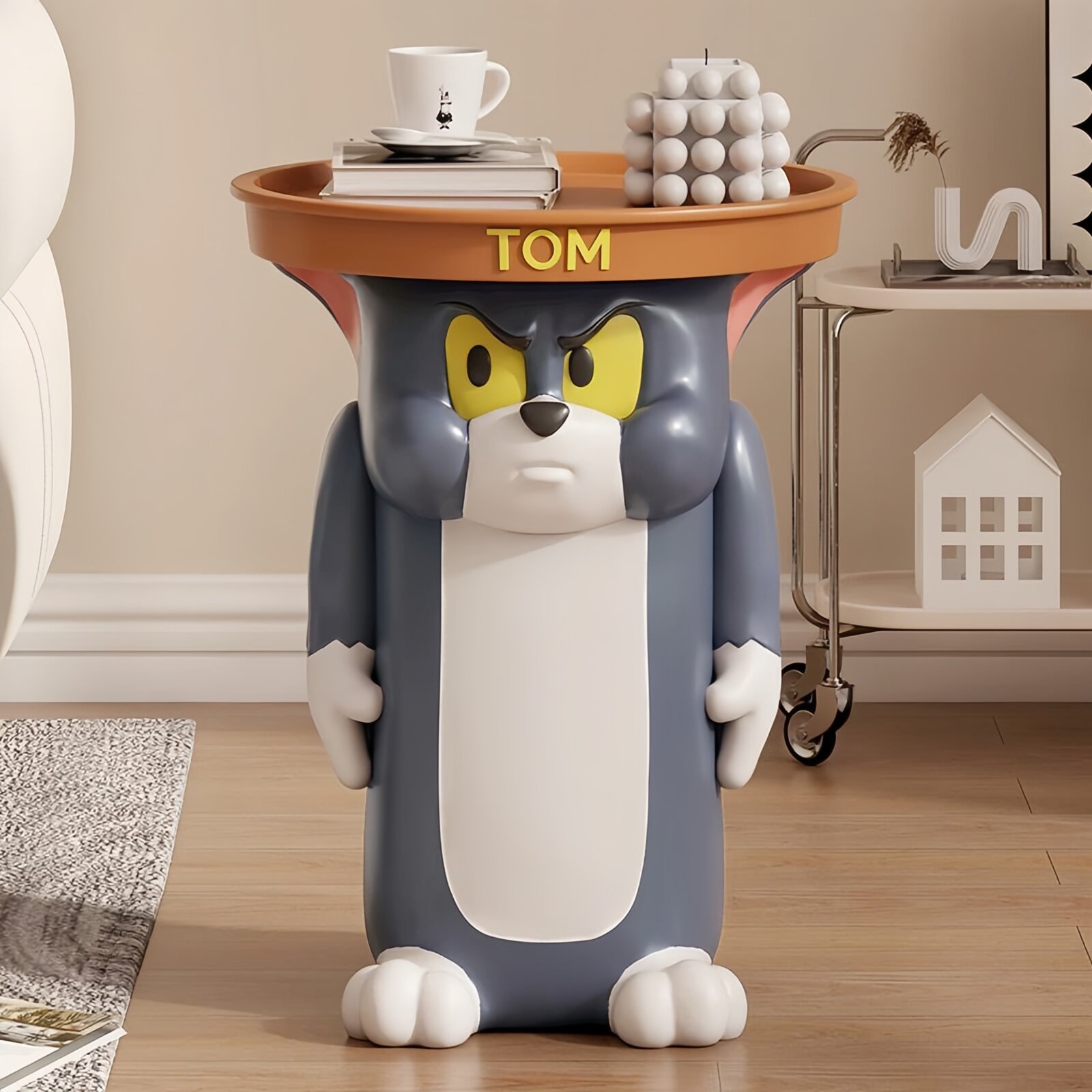 Журнальный стол "Кот Том", эпоксидная столешница, голубой, 36х47,5х36см