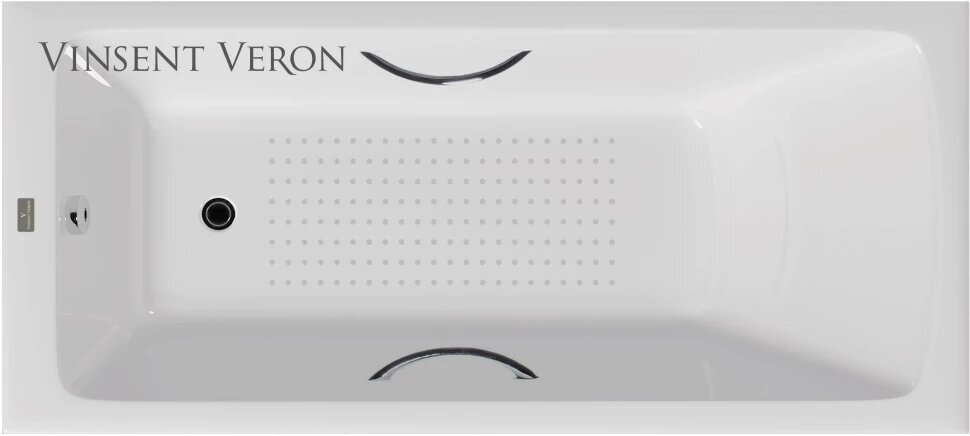 Ванна чугунная Vinsent Veron Kingston VKN1808050H/E60327CH-AS 180x80 см, с ручками, антискользящим покрытием, белый