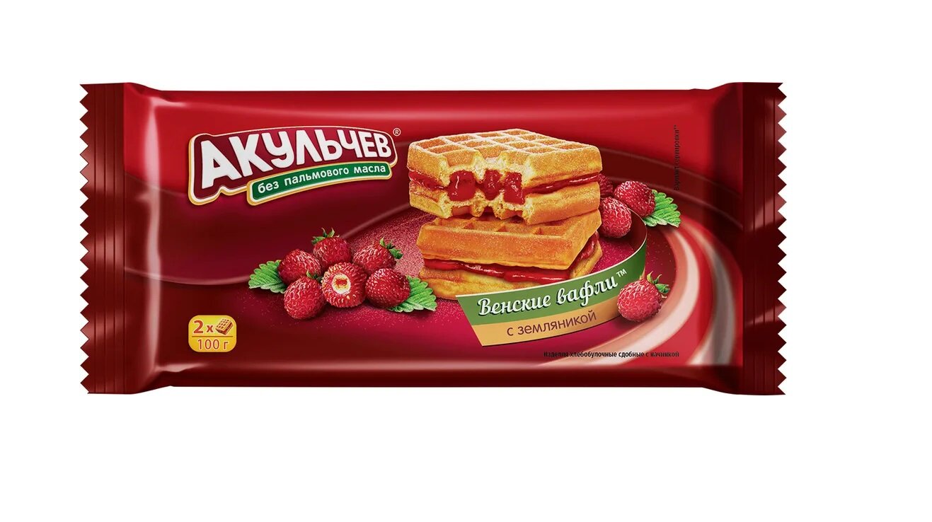 Вафли Акульчев "Венские" Земляника , 100г