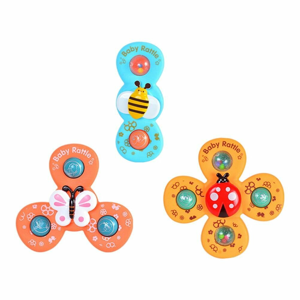 3 шт. Вращающаяся игрушка на присосках для детской ванны, вращающаяся подставка в виде мультяшного насекомого, вращающиеся волчки для ванной, обеденного стола и стульев.