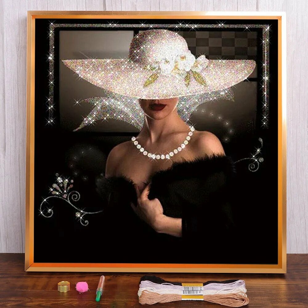 MEIAN Набор для вышивания,40x40CM,14CT, Женщина в шляпе