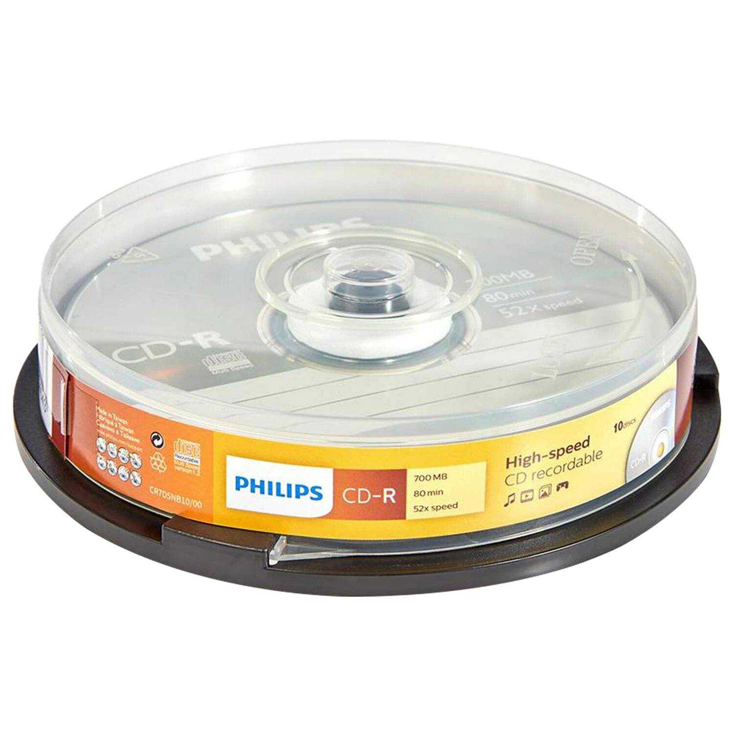 Диски CD-R PHILIPS, 700 Мб, 52x, Cake Box (упаковка на шпиле), комплект 10 шт, CR7D5SB10/97