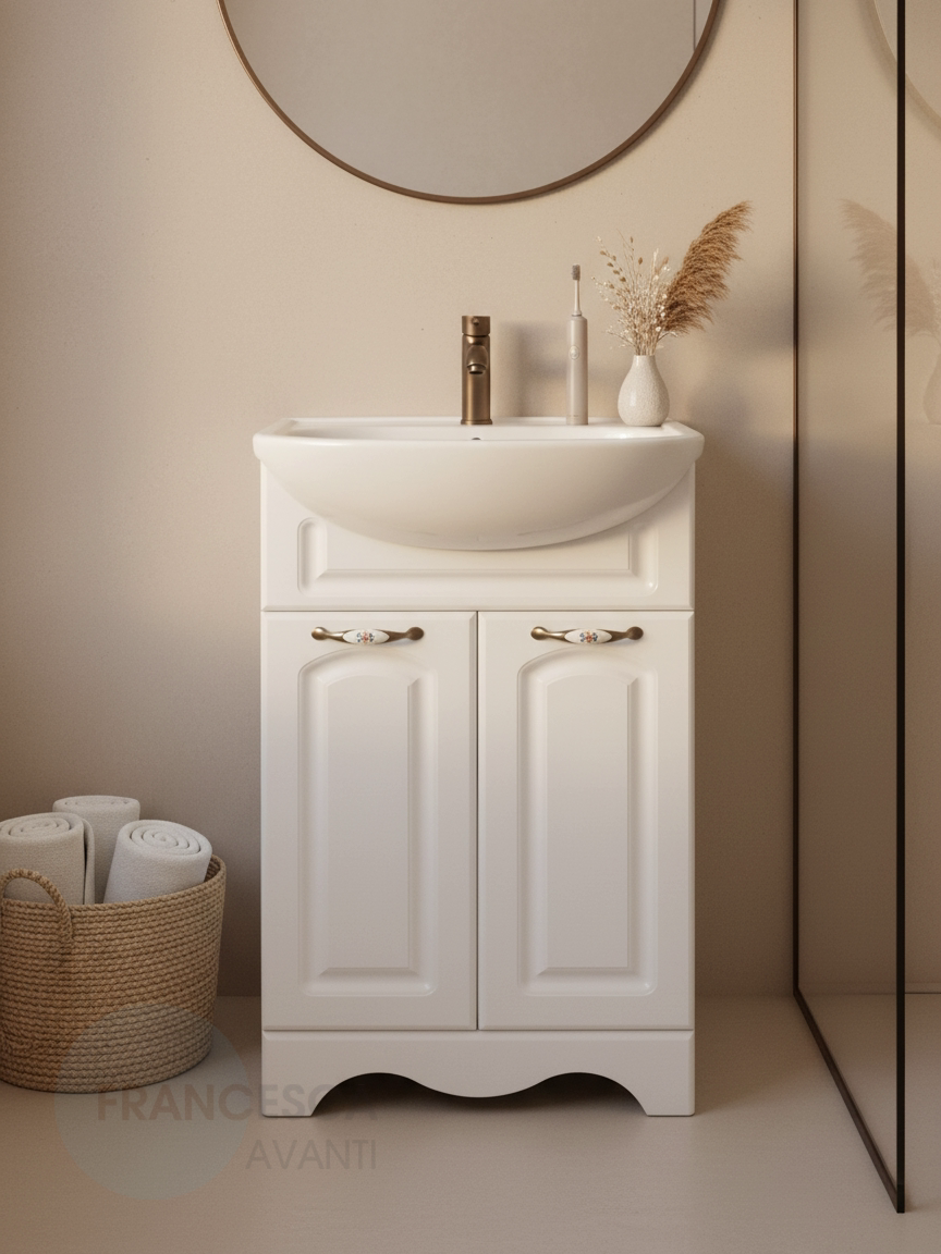 Тумба с раковиной для ванной Francesca Avanti Империя 50 белый (2 двери, ум. Уют 50) с подсветкой