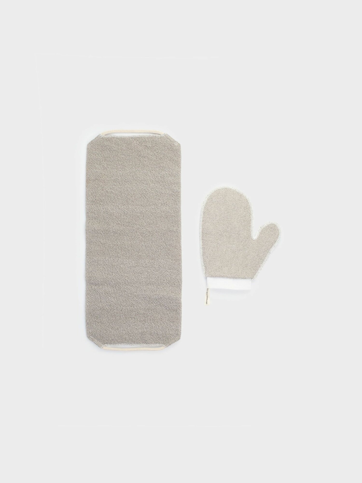 Набор для душа, 2 пр, мочалка-лента/мочалка-варежка, нейлон/хлопок, серый, Unique spa