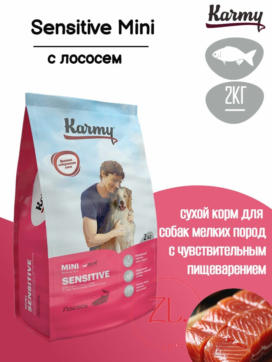 KARMY Sensitive Mini 2кг сухой корм для собак мелких с чувствительным пищеварением