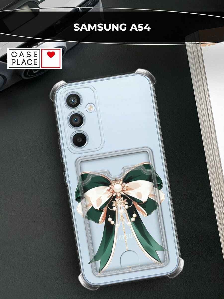 Чехол на Samsung Galaxy A54 5G (Самсунг Галакси А54 5G) с картой и принтом Зеленый бант