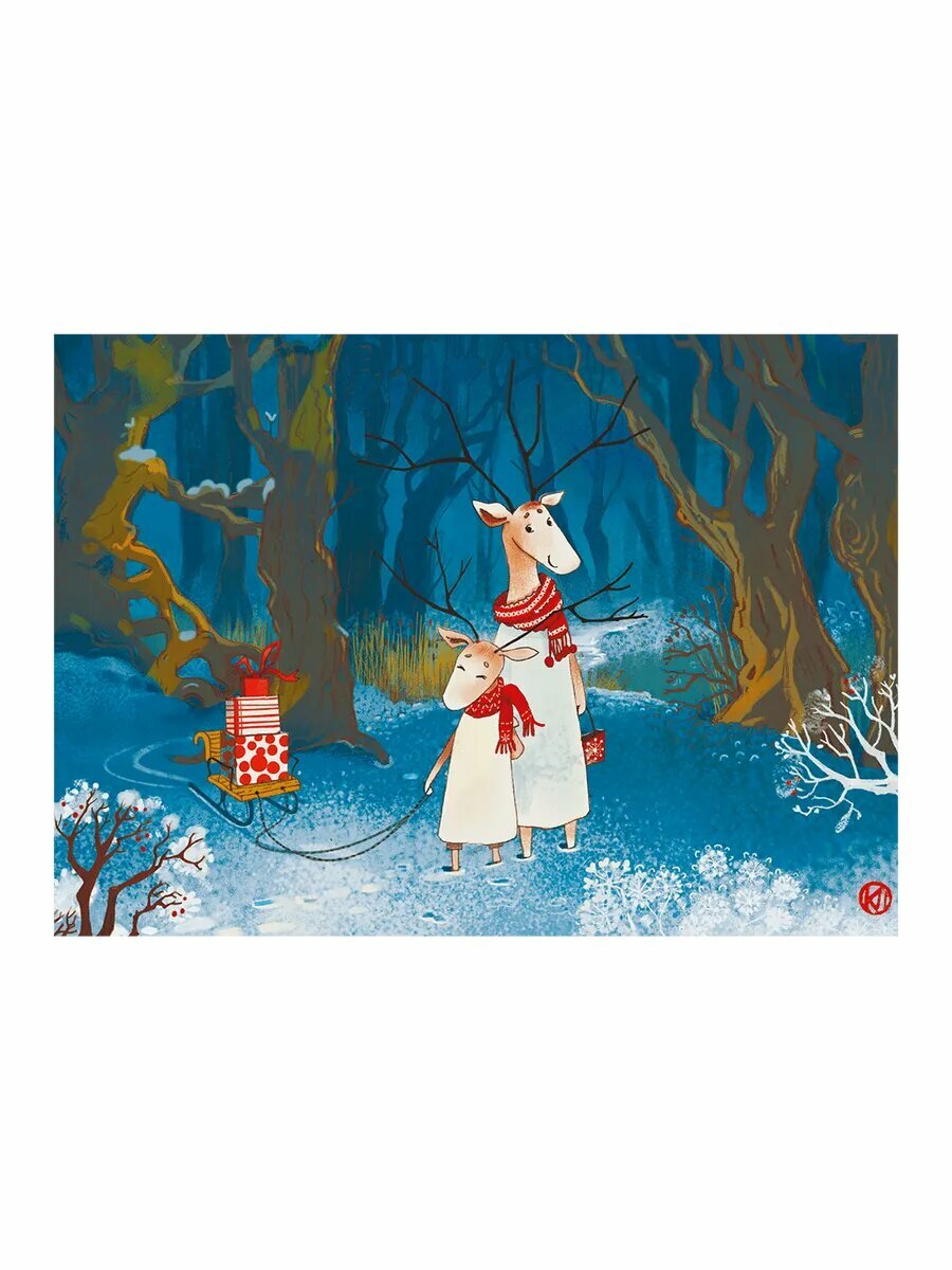 Деревянные пазлы "Зима и саночки", 60 деталей, Davici, 21х15 см, подарочная упаковка (коллекция Детская)