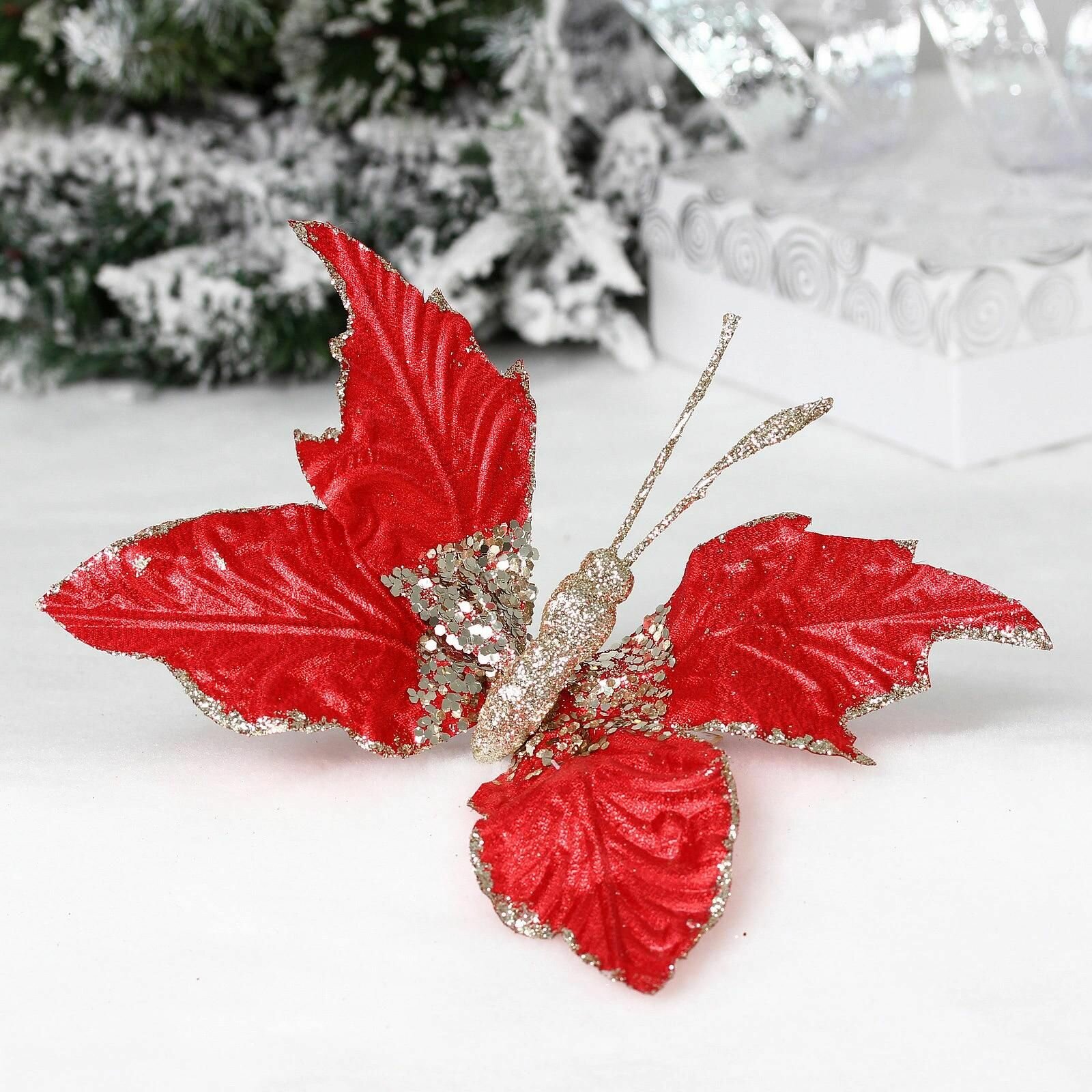 Украшение новогоднее Серпантин Волшебная бабочка, 24х14 см, красный, шампань