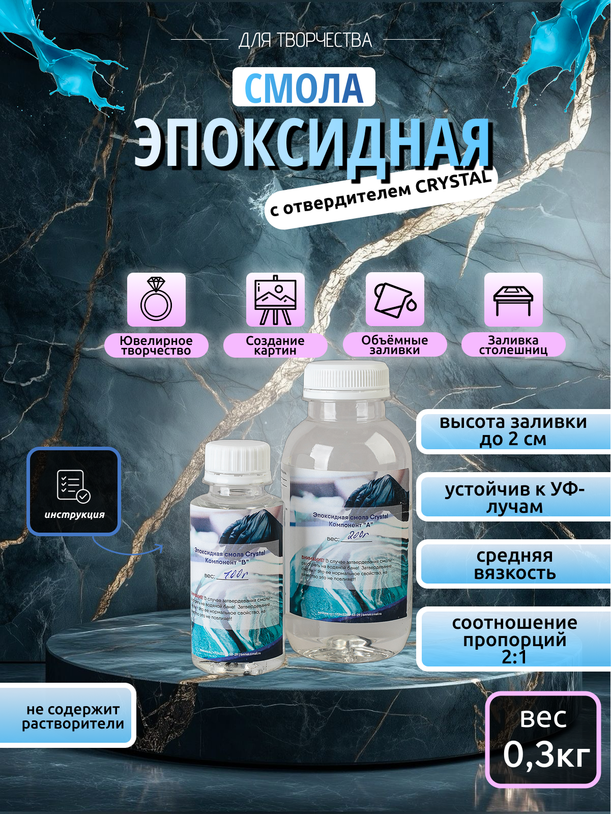 Ювелирная прозрачная эпоксидная смола для творчества EPOLUXE CRYSTAL 0,3 кг / 300 гр