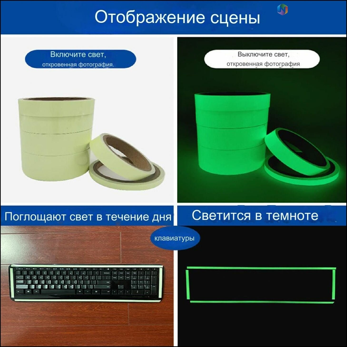 Маркеры безопасного выхода высокой яркости, светящиеся в темноте клейкая лента-.