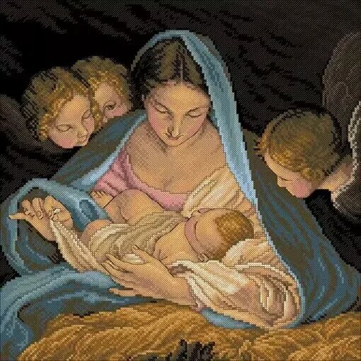 Наборы для вышивки крестом CHERISH ROSE EMBROIDERY "Мать и дитя", черный холст, 14CT