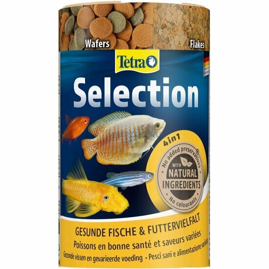 Корм для всех видов рыб Tetra Selection 4in1 четыре полноценных вида (хлопья, чипсы, гранулы, микс) 250мл