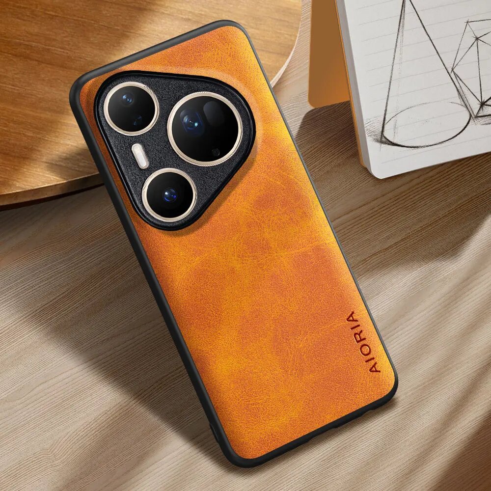 Чехол для Huawei Pura 80 70 Pro Ultra, роскошный винтажный кожаный Оранжевый, yellow, Pura 70 Pro