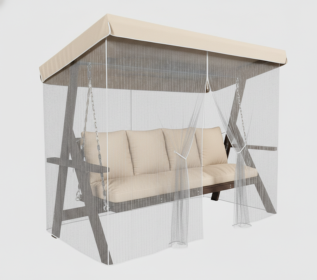 Качели садовые взрослые 4-х местные Brixton с матрасом, подушками, москитной сеткой и тентом