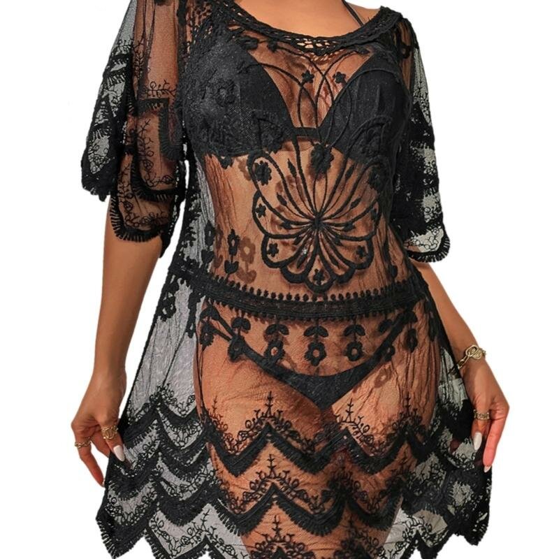 Пляжное платье-кафтан, Черный