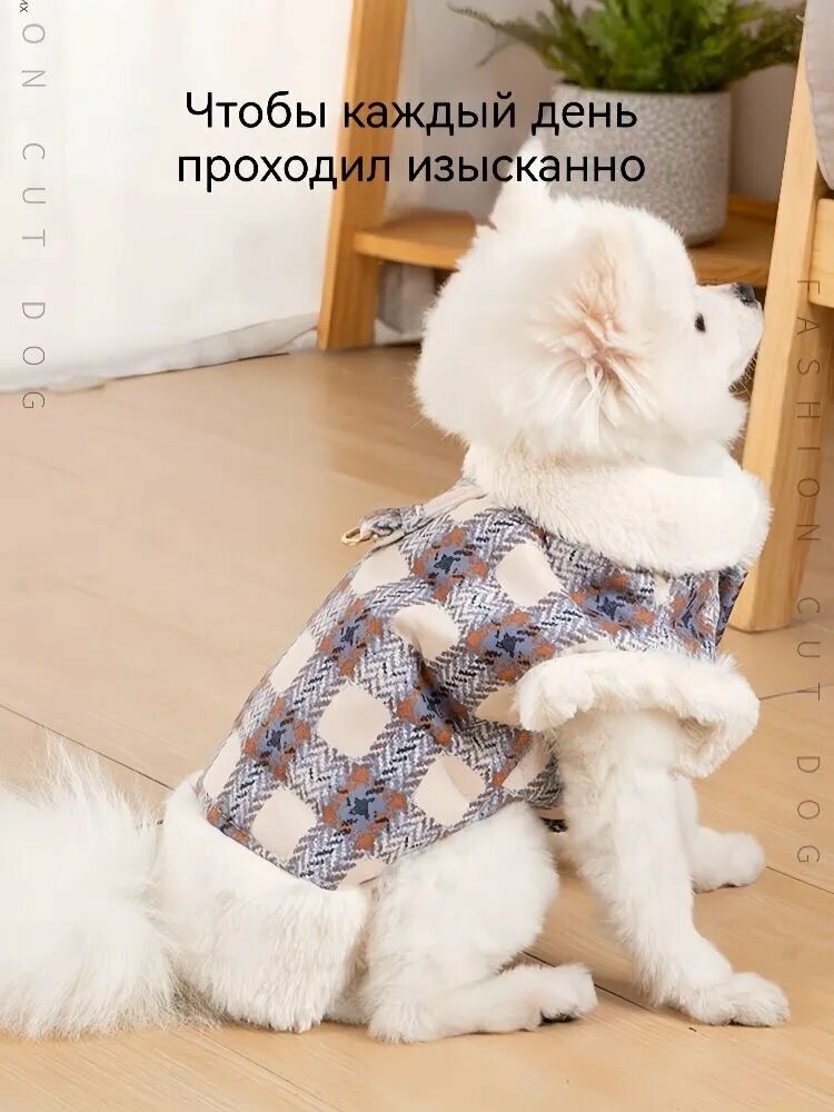 Зимний утепленный жилет для собак и кошек с поводком (для мелких пород), L,