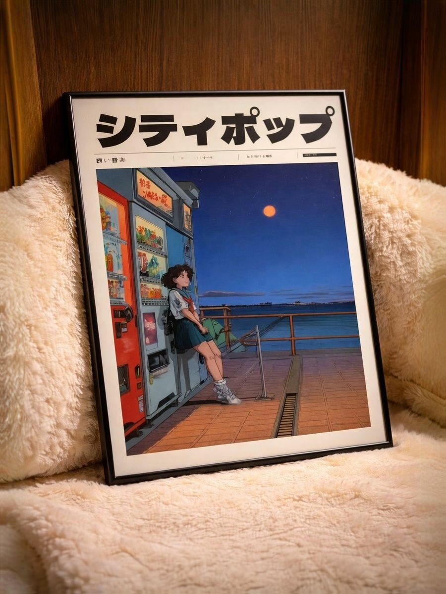 Постер в японском ретро стиле Картина/плакат аниме сити поп интерьерная печать