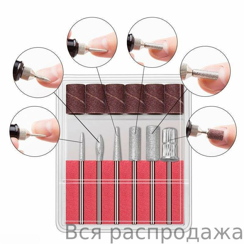 Маникюрная ручная дрель с регулируемой скоростью 100-240В, 6 насадок, USB, для маникюра и резьбы по дереву, набор для ногтей — фото 1